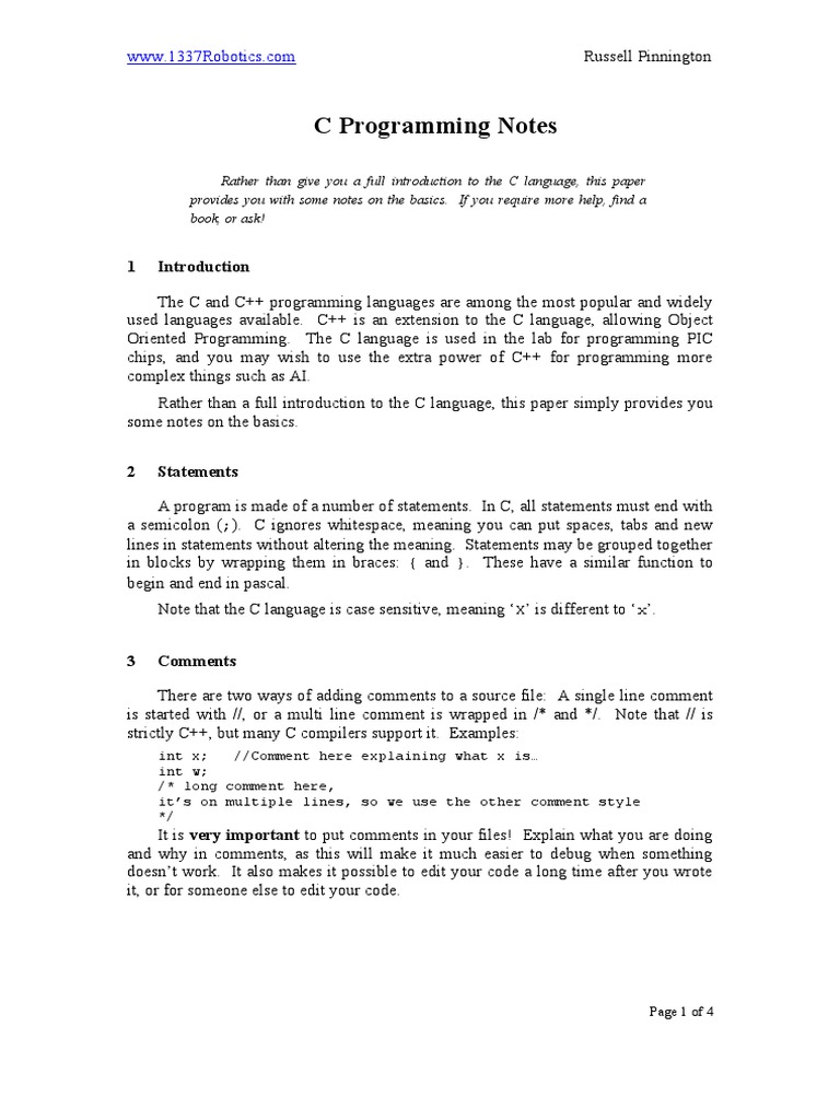 C Programming Notes | PDF