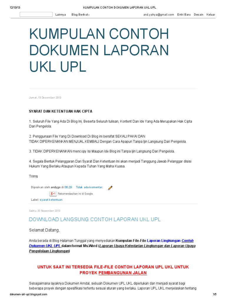 Kumpulan Contoh Laporan Ukl Upl | PDF