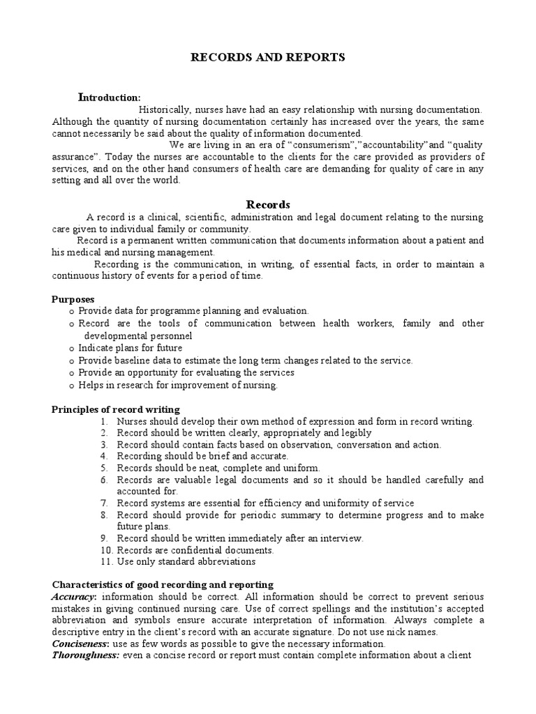 Records and Reports | PDF | Nursing | Patient