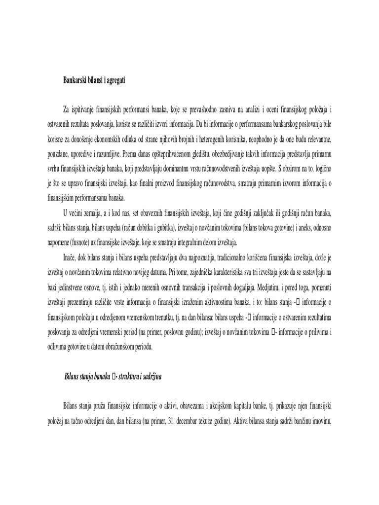 Bankarski Bilansi I Agregati - Za Studente | PDF