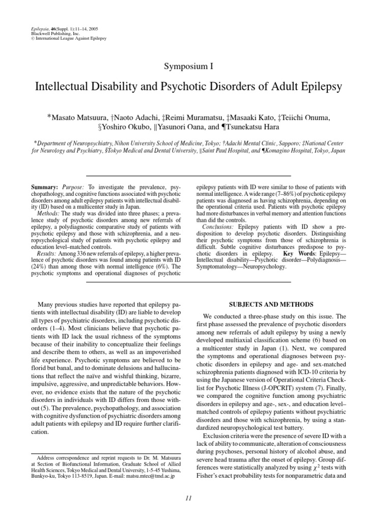 Intellectual Disability and Psychotic Disorders of Adult Epilepsy | PDF ...