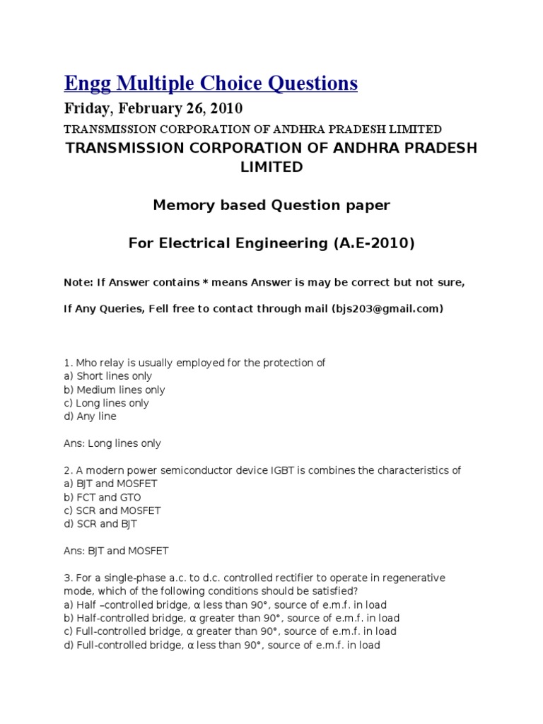 Engg Multiple Choice Questions | PDF | Series And Parallel Circuits ...
