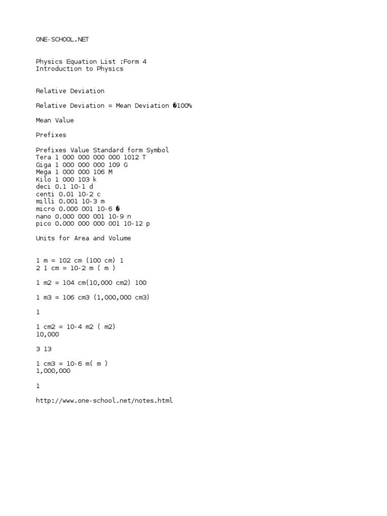 SPM Physics Formula List Form4 | PDF | Lens (Optics) | Acceleration