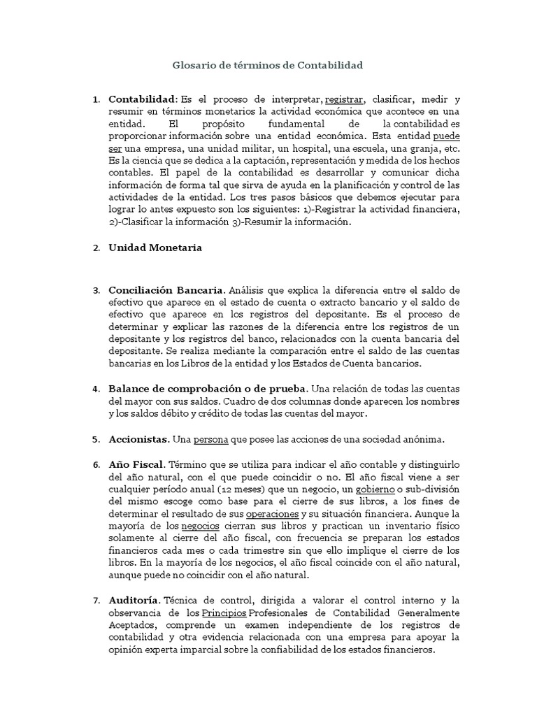 Glosario de Términos de Contabilidad | PDF | Contabilidad | Bancos