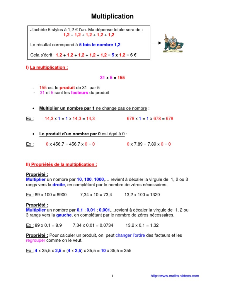 Multiplication (6ème) | PDF | Multiplication | Algèbre générale