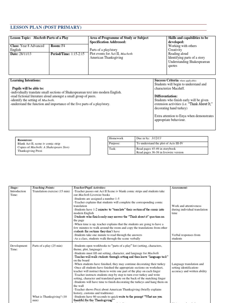 Lesson Plan 28-11 | PDF | Macbeth | Lesson Plan