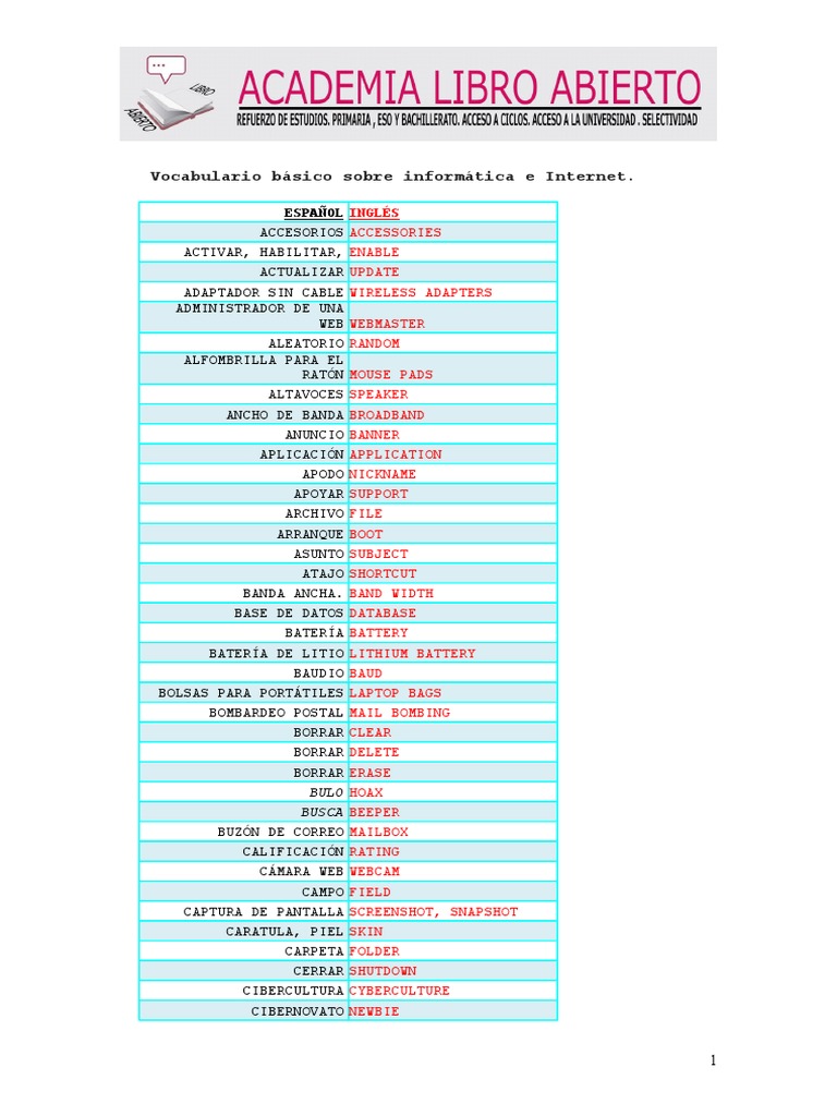 Vocabulario Informatica | PDF | Ordenador portátil | Internet