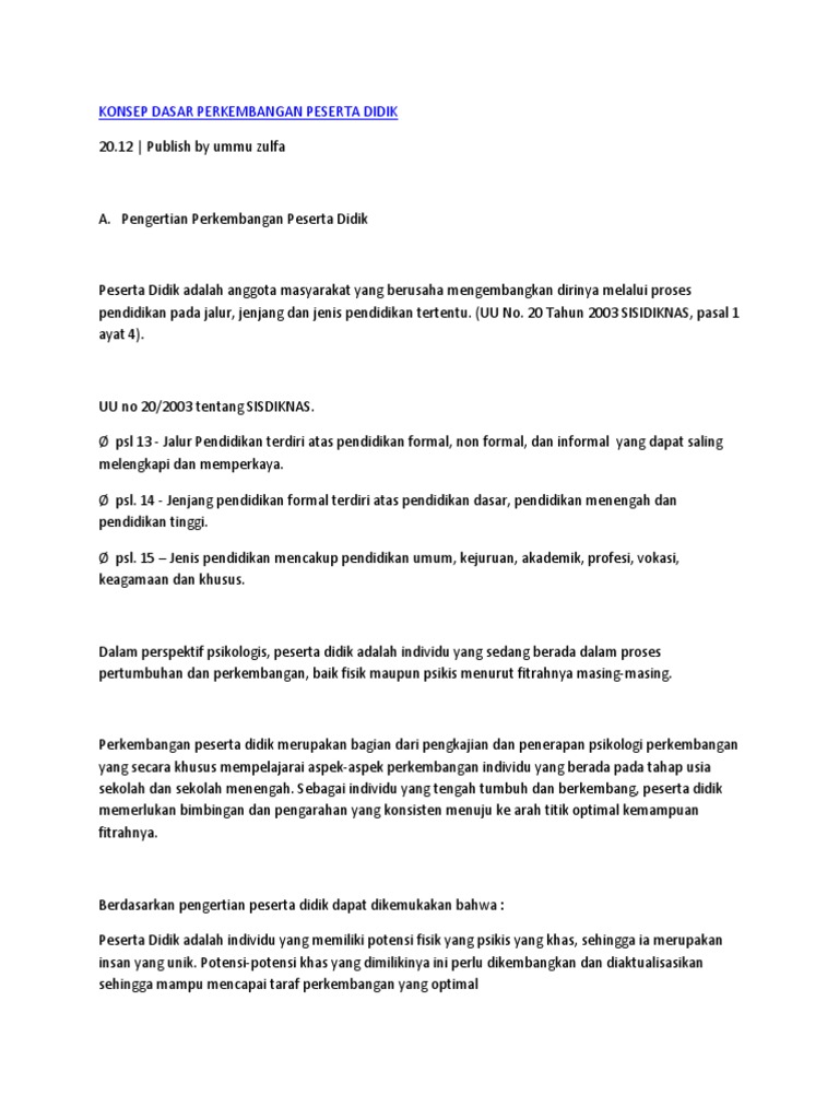 Konsep Dasar Perkembangan Peserta Didik | PDF