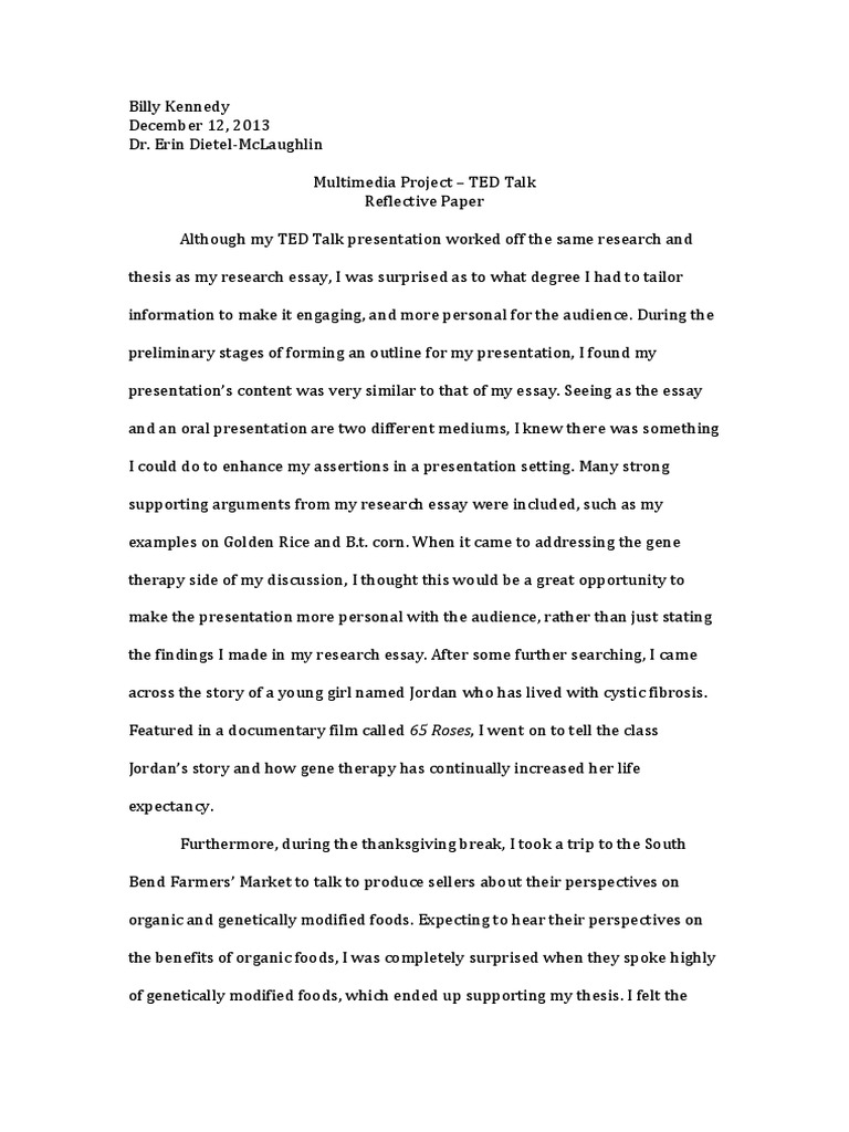 TED Talk Reflective Paper | Oratoria | Ensayos