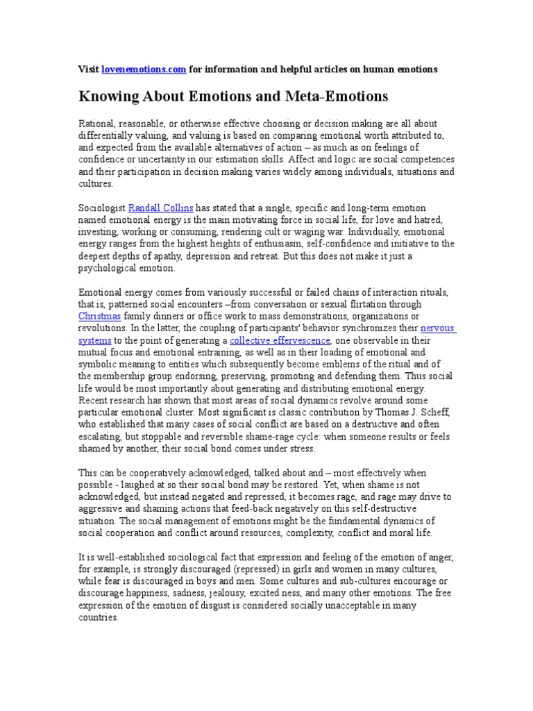 Understanding Unknown Emotions and Meta Emotions | PDF | Emotions ...