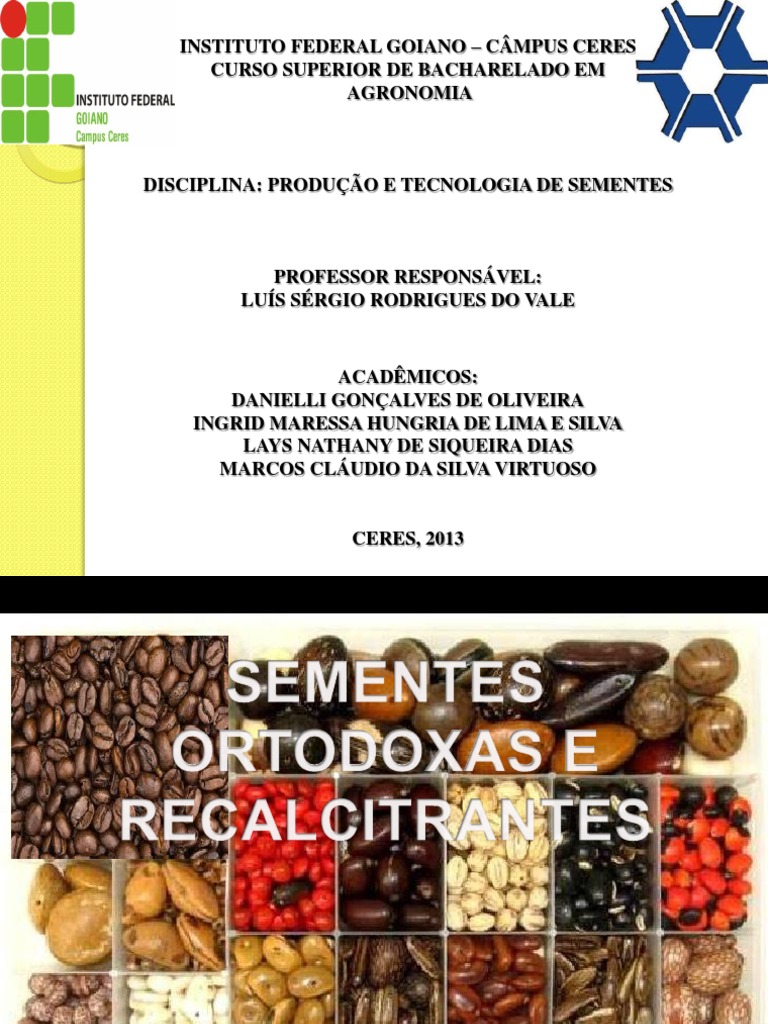 Sementes Recalcitrantes e Ortodoxas | PDF | Semente | Umidade