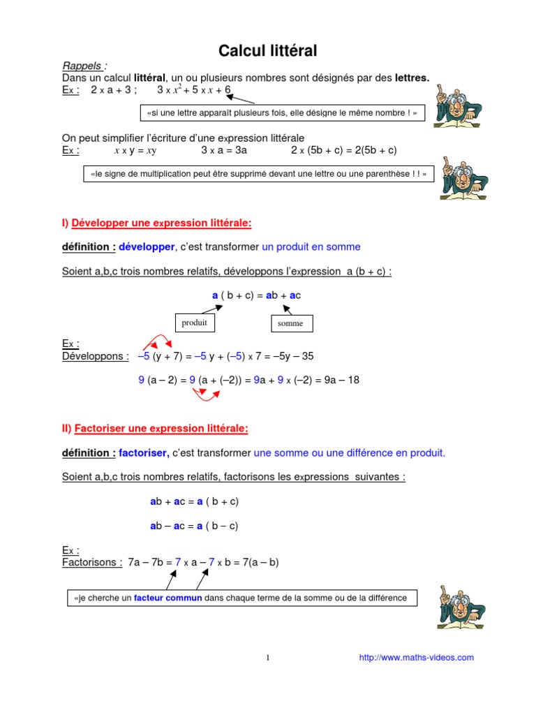 Calcul Littéral (4ème) | Arithmétique | Algèbre
