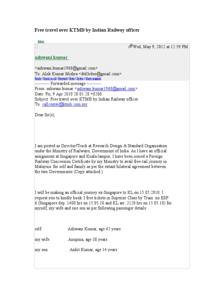 Free Travel Over KTMB by Indian Railway Officer | PDF | Sports ...
