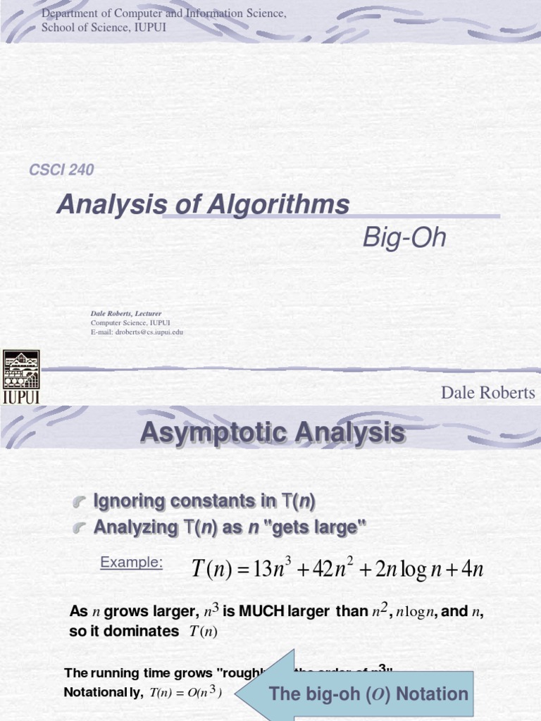 Algorithm Analysis Big Oh | PDF | Time Complexity | Logarithm