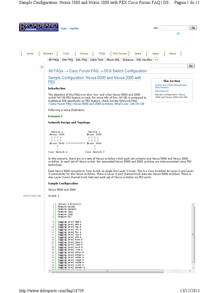 Sample Configuration Nexus 5000 and Nexus 2000 With FEX | PDF | Network ...
