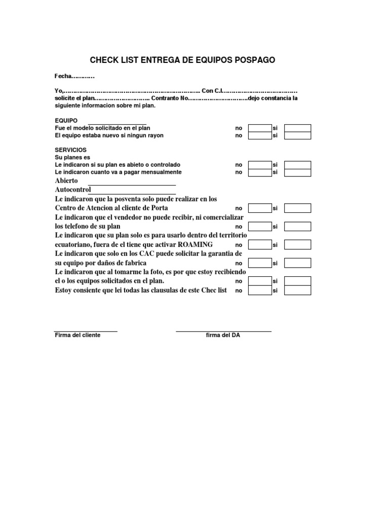 Check List Entrega de Equipo | PDF