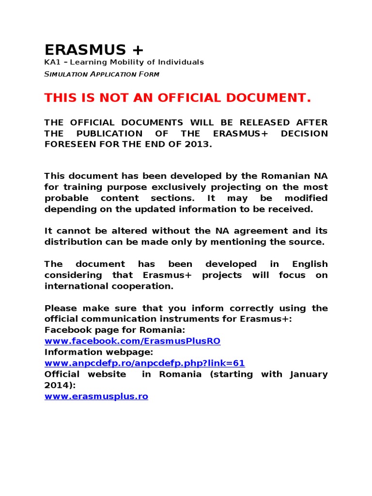 Erasmus+ KA1 Simulation Application Guide | PDF