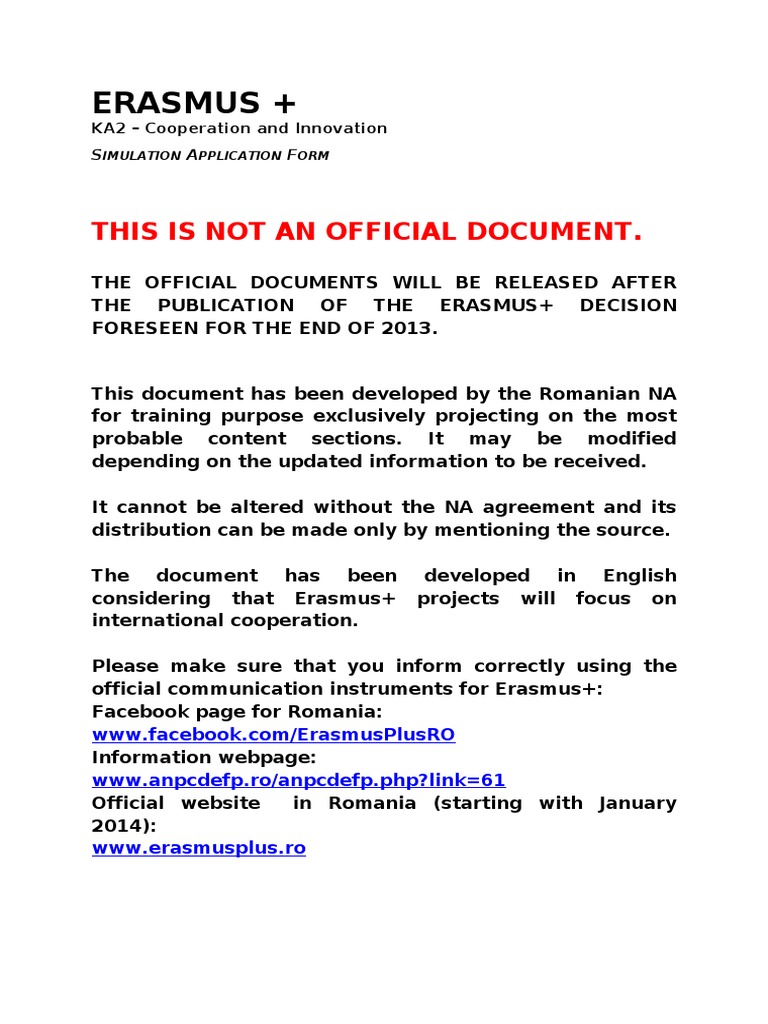 Erasmus+ KA2 Simulation Application Form | PDF | Competence (Human ...