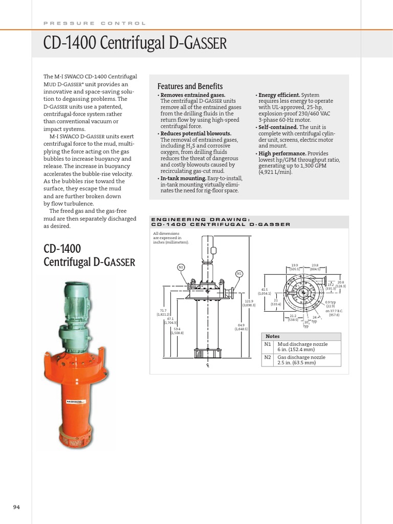 CD-1400 Centrifugal D-GASSER Overview | PDF | Gases | Blowout (Well ...