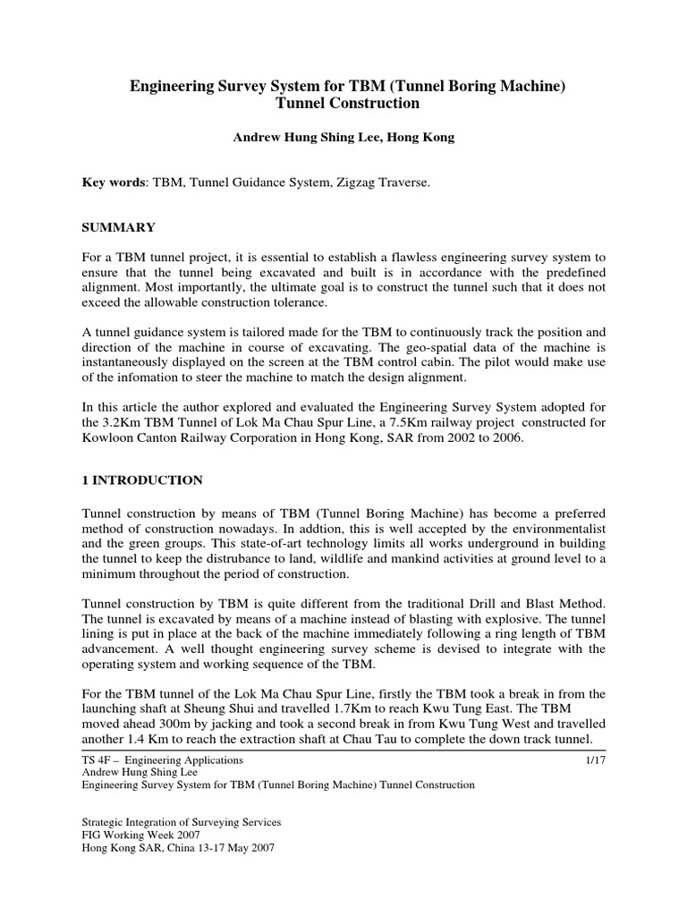 Engineering Survey System For TBM (Tunnel Boring Machine) | PDF ...