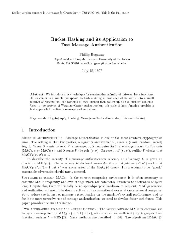 Bucket Hashing for Fast MACs | PDF | Cryptography | Markov Chain