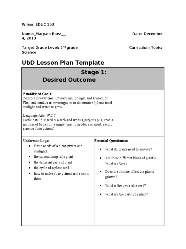 2nd Grade Science Plant Lesson Plan | PDF | Natural Environment | Ecology