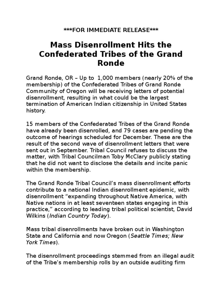 Mass Disenrollment Hits The Confederated Tribes of The Grand Ronde ...