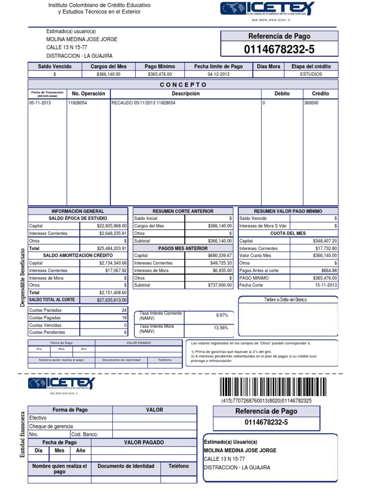 Recibo Icetex Jose Jorge Diciembre | PDF | Bancos | Crédito (finanzas)