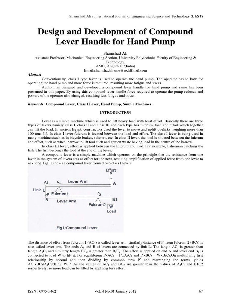 Compound Lever Handle Reduces Effort for Hand Pumps | PDF | Lever ...