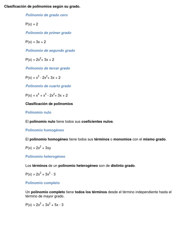 Clasificación de Polinomios Según Su Grado | PDF | Informática teórica ...