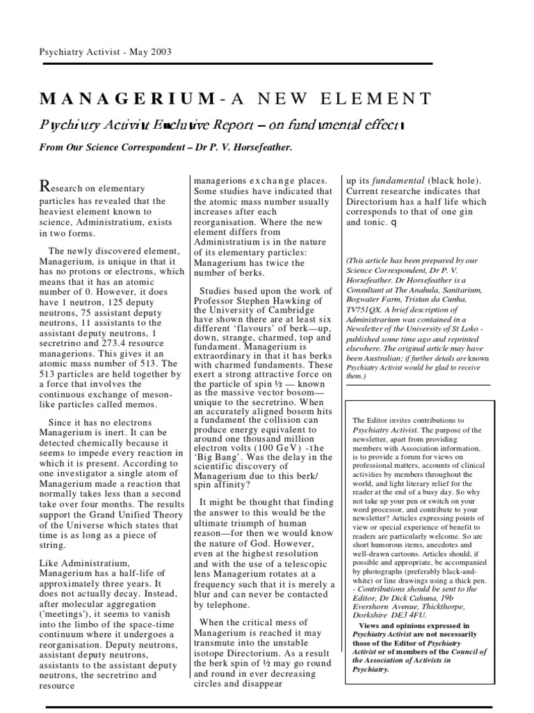 Discovering Managerium: A New Element | PDF | Elementary Particle ...