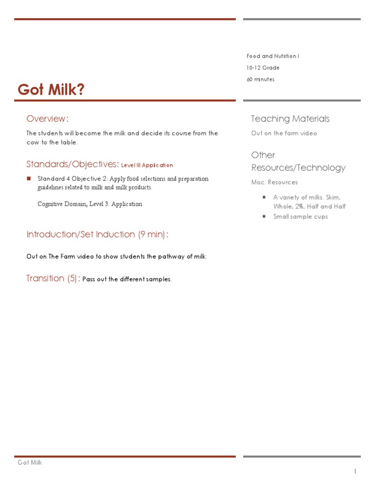 Exploring Milk: A Taste Testing Lesson | PDF | Career & Growth | Wellness