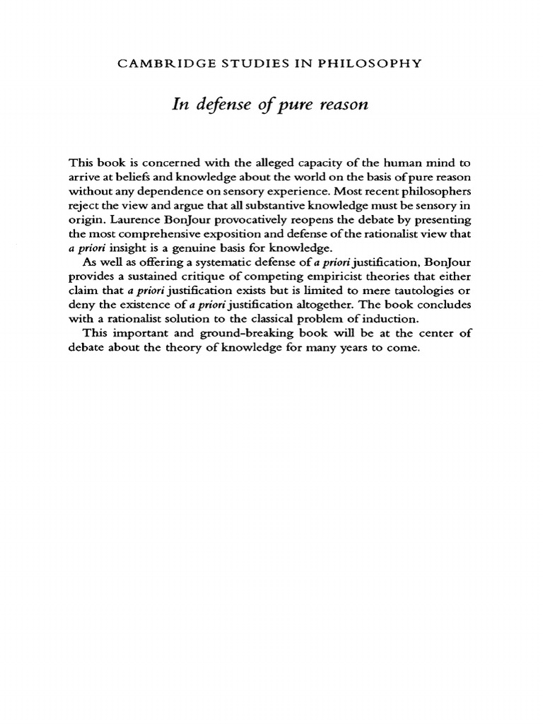 In Defense of Pure Reason | PDF | A Priori And A Posteriori | Rationalism