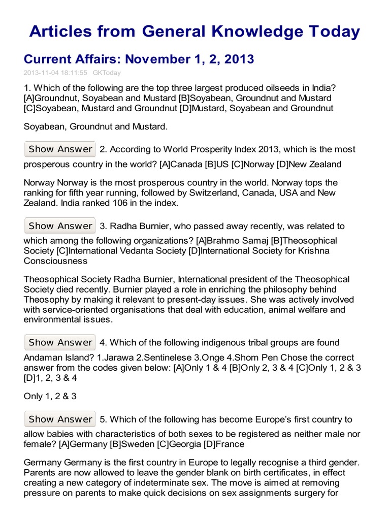 General Knowledge Today | PDF | Agriculture