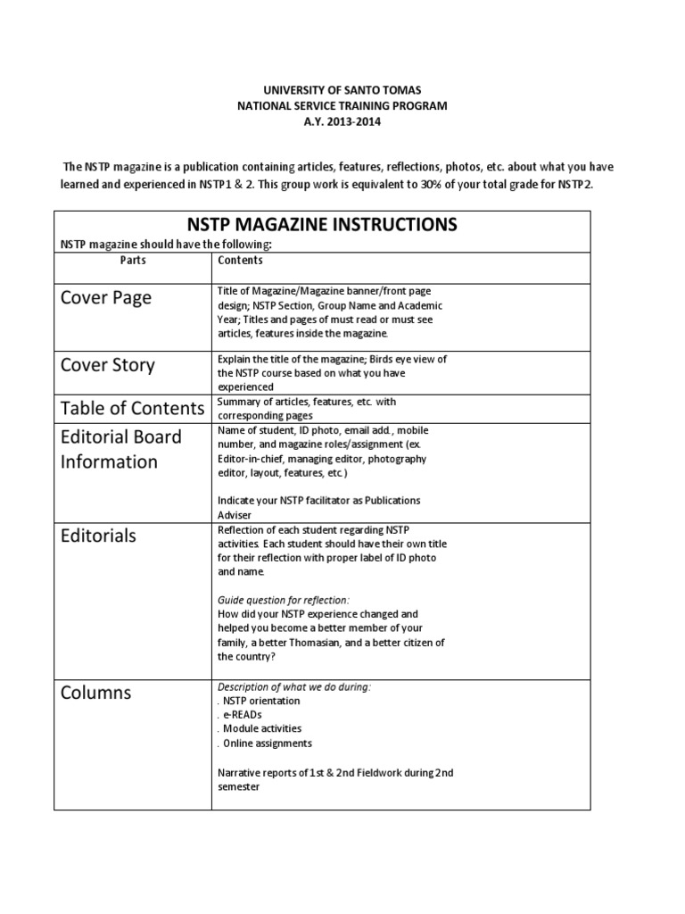 NSTP Magazine Guidelines and Requirements | PDF | Communication