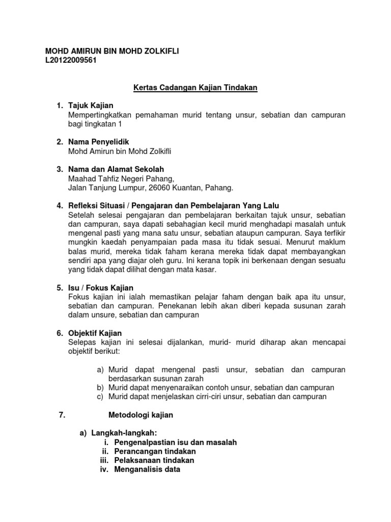 Draf Proposal Kajian Tindakan | PDF