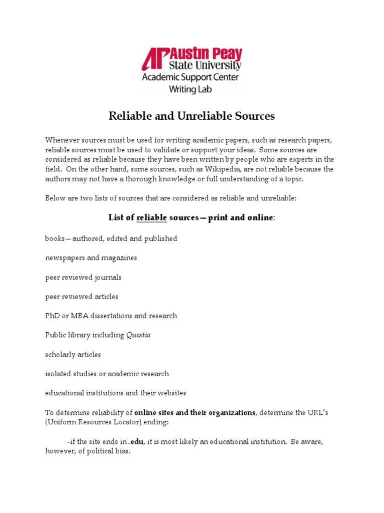 Reliable and Unreliable Sources For Essays | PDF | Wikipedia | Websites