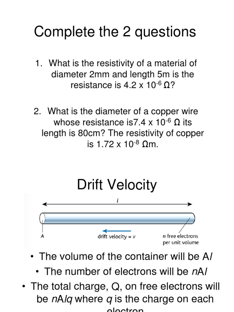 Drift Velocity Calculations and Problems | PDF | Teaching Methods ...