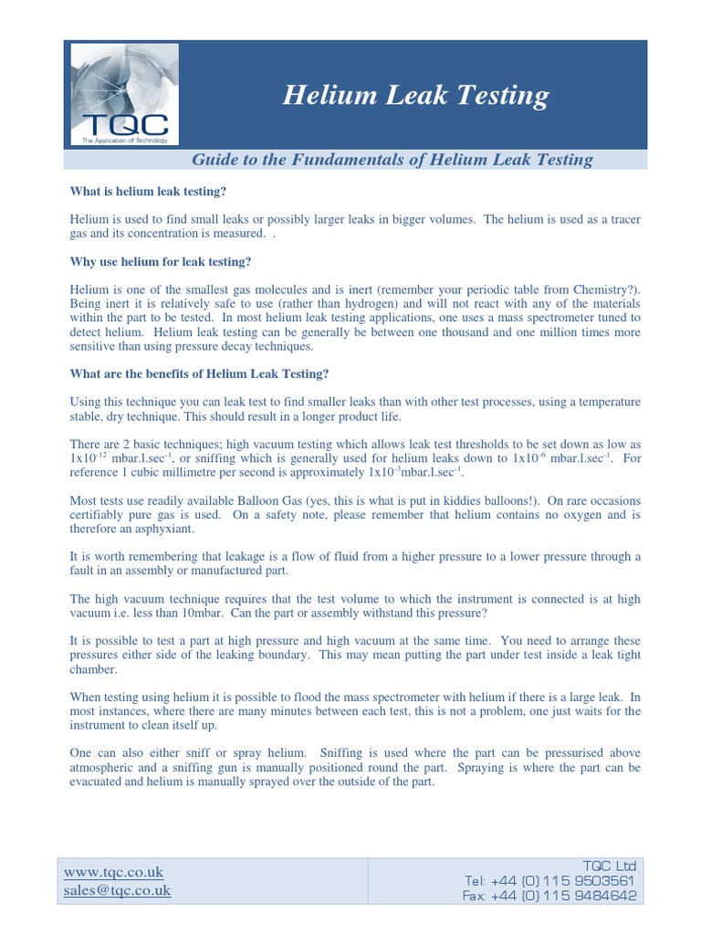 Helium Leak Testing Guide | PDF | Helium | Leak