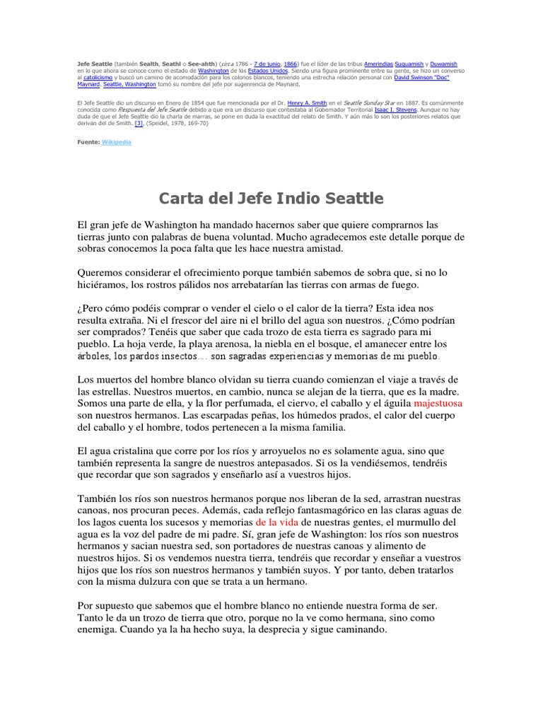 Carta del Jefe Indio Seattle | PDF | Naturaleza
