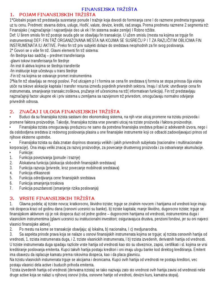 Finansijska Trzista Skripta | PDF