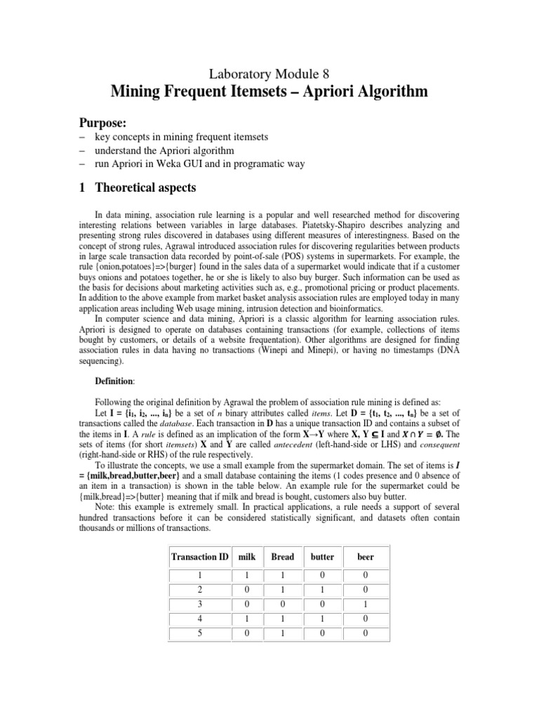 Lab8 Apriori | Download Free PDF | Algorithms | Mathematical Concepts