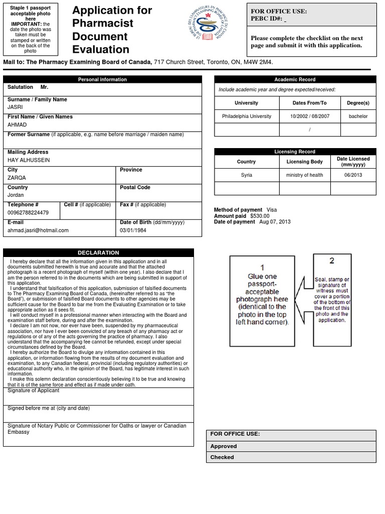PEBC Application Pharmacist Document Evaluation | Notary Public ...