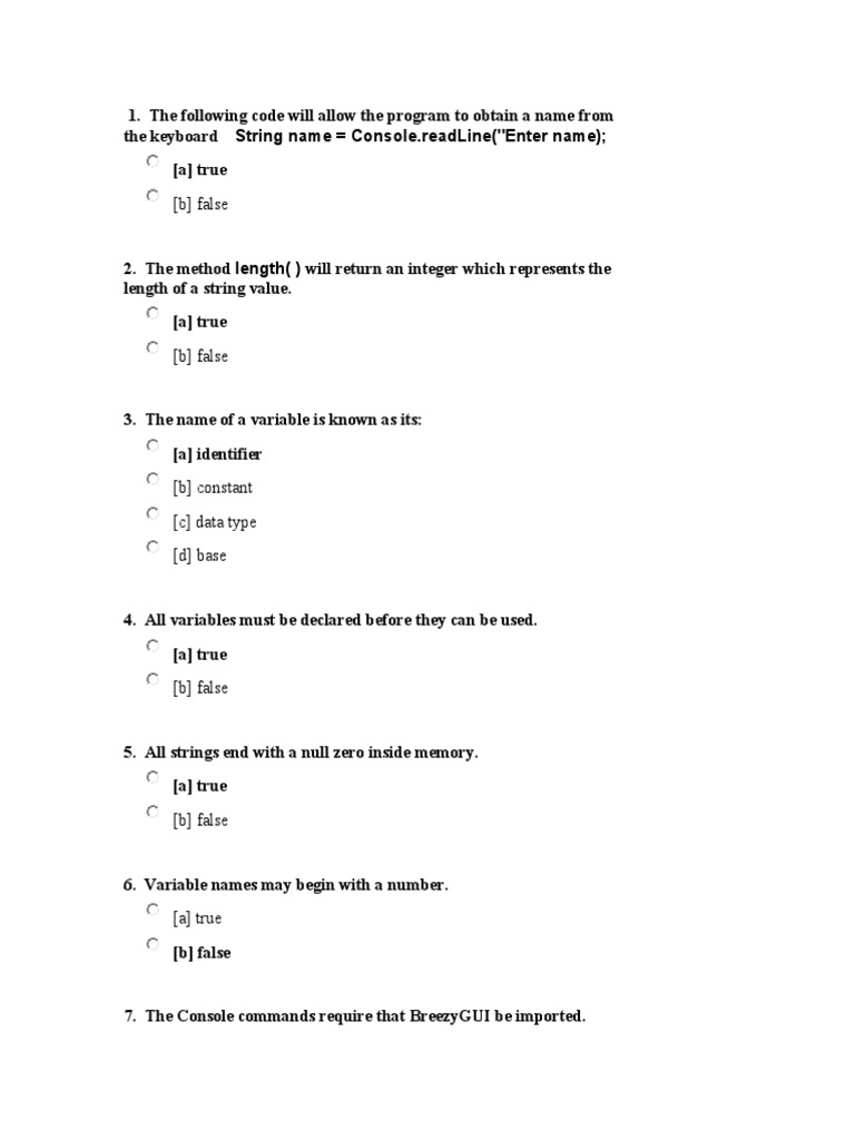 Java Mcq Pdf Variable Computer Science Data Type