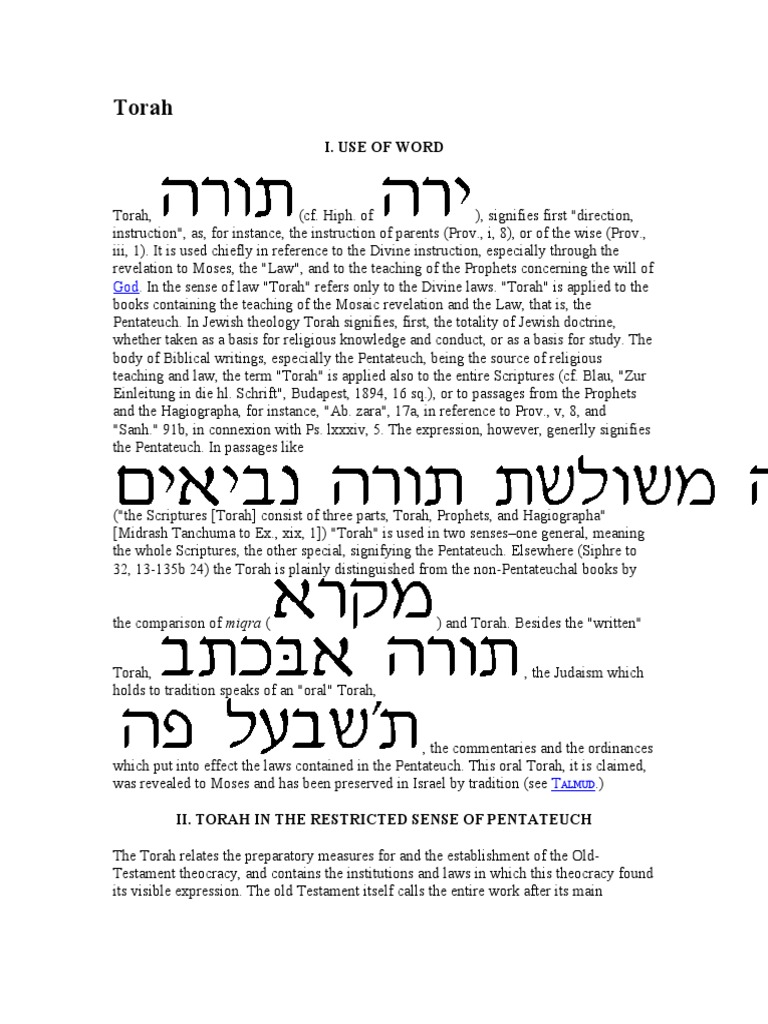Torah: I. Use of Word | PDF | Torah | Texts Which Have Been Attributed ...