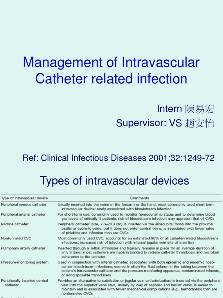 Management of Intravascular Catheter Related Infection | PDF ...