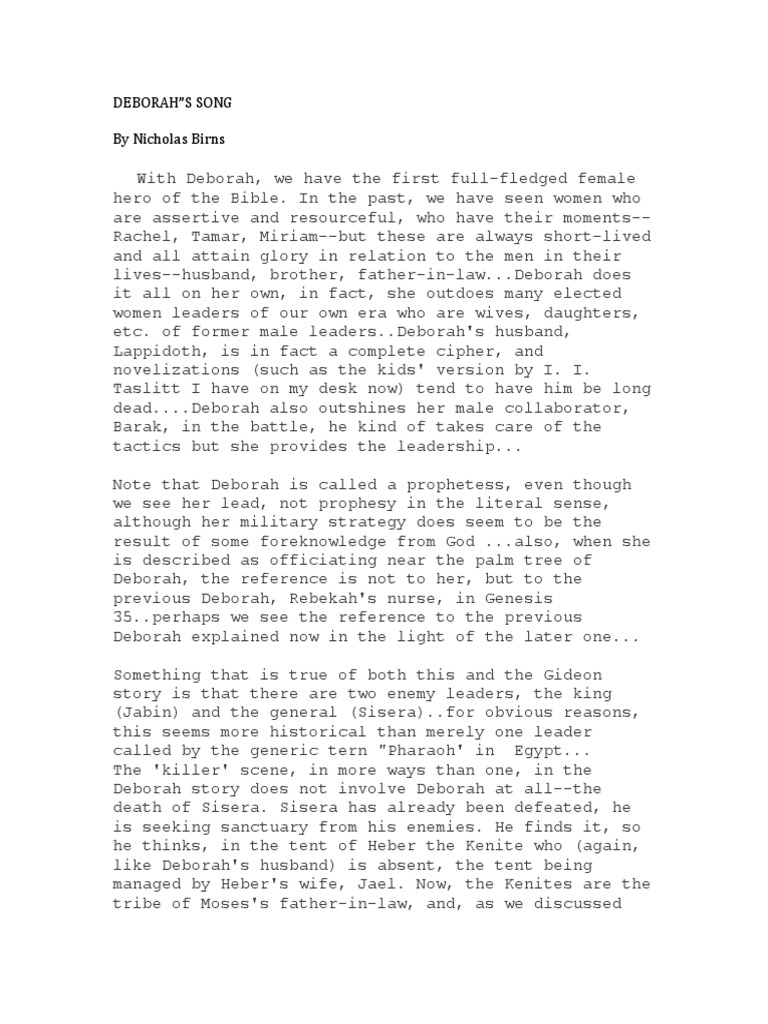 Deborah"S Song by Nicholas Birns | PDF | Hebrew Bible | Hebrew Bible People