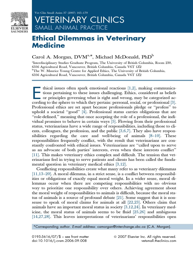 Ethical Dilemmas in Veterinary Medicine | PDF | Veterinary Medicine ...