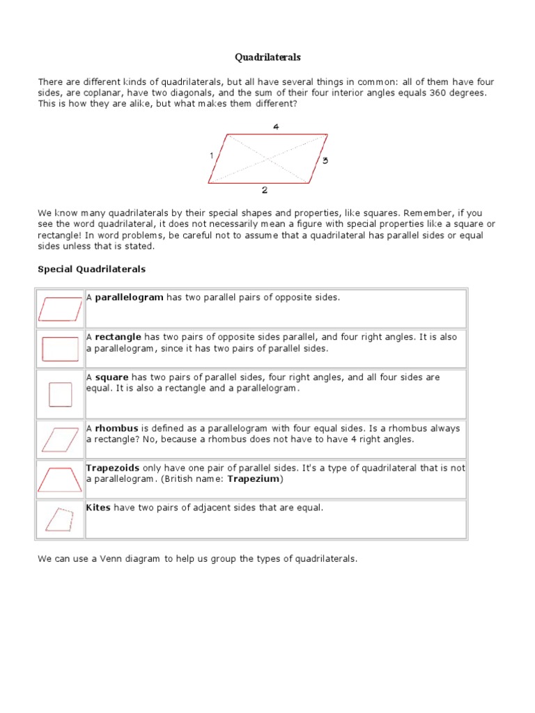 Understanding Quadrilaterals: Properties and Classifications | PDF ...