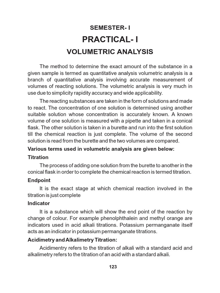 Chem - First Sem-I - Pratical | PDF | Titration | Chemistry